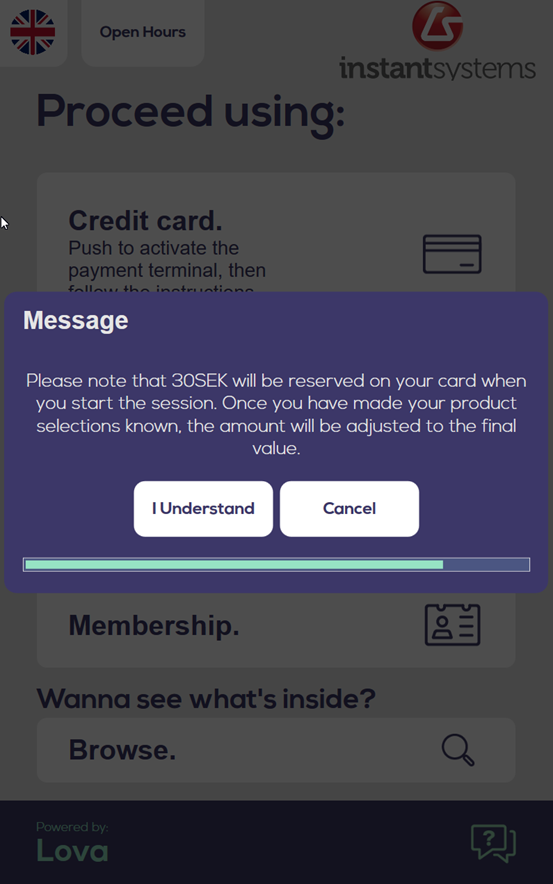 Pop-up for PreAuth verification – Instant Systems Sweden AB
